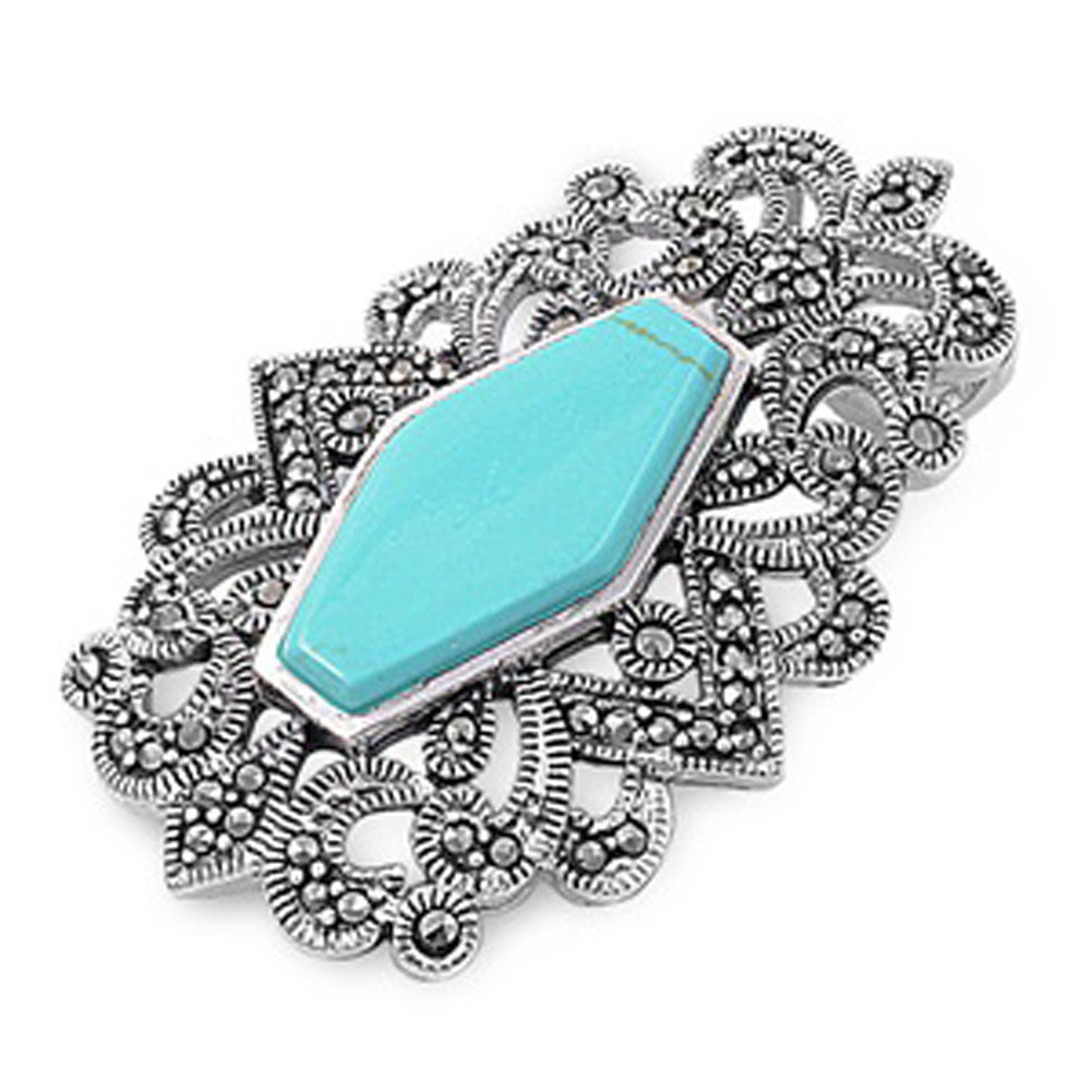 Sterling Silver Geometric Filigree Swirl Floral Pendant Simulated ...