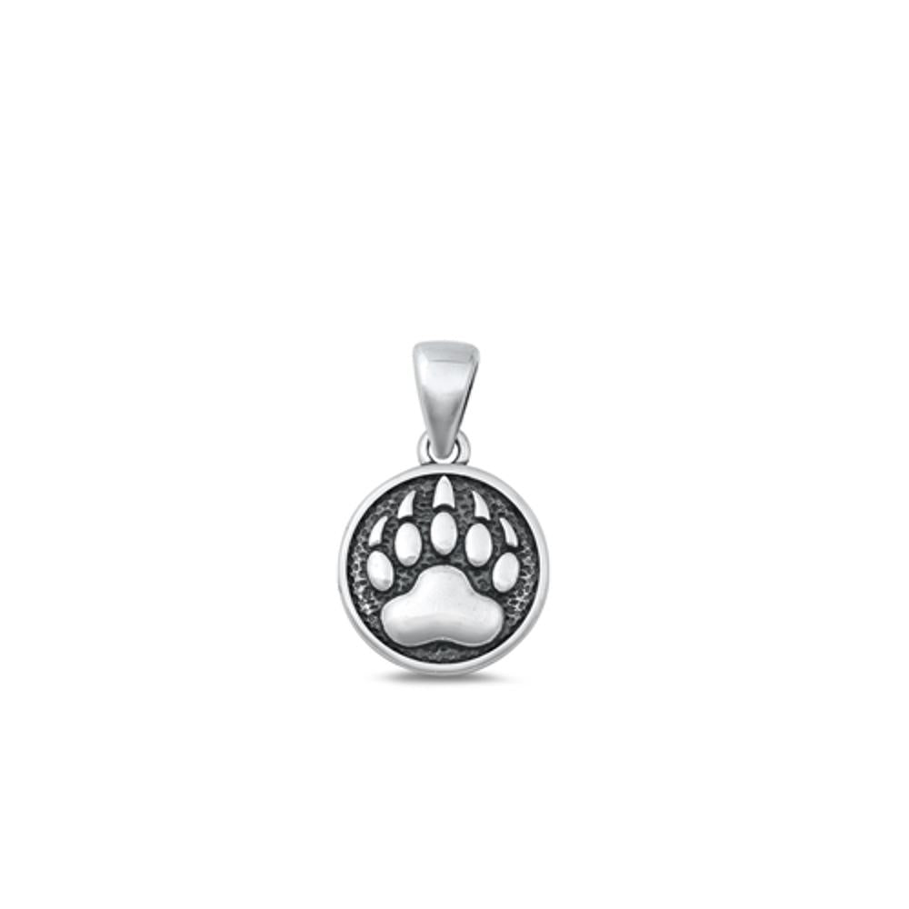 Sterling Silver Fashion Oxidized Bear Paw Medallion Charm Pendant .925 ...