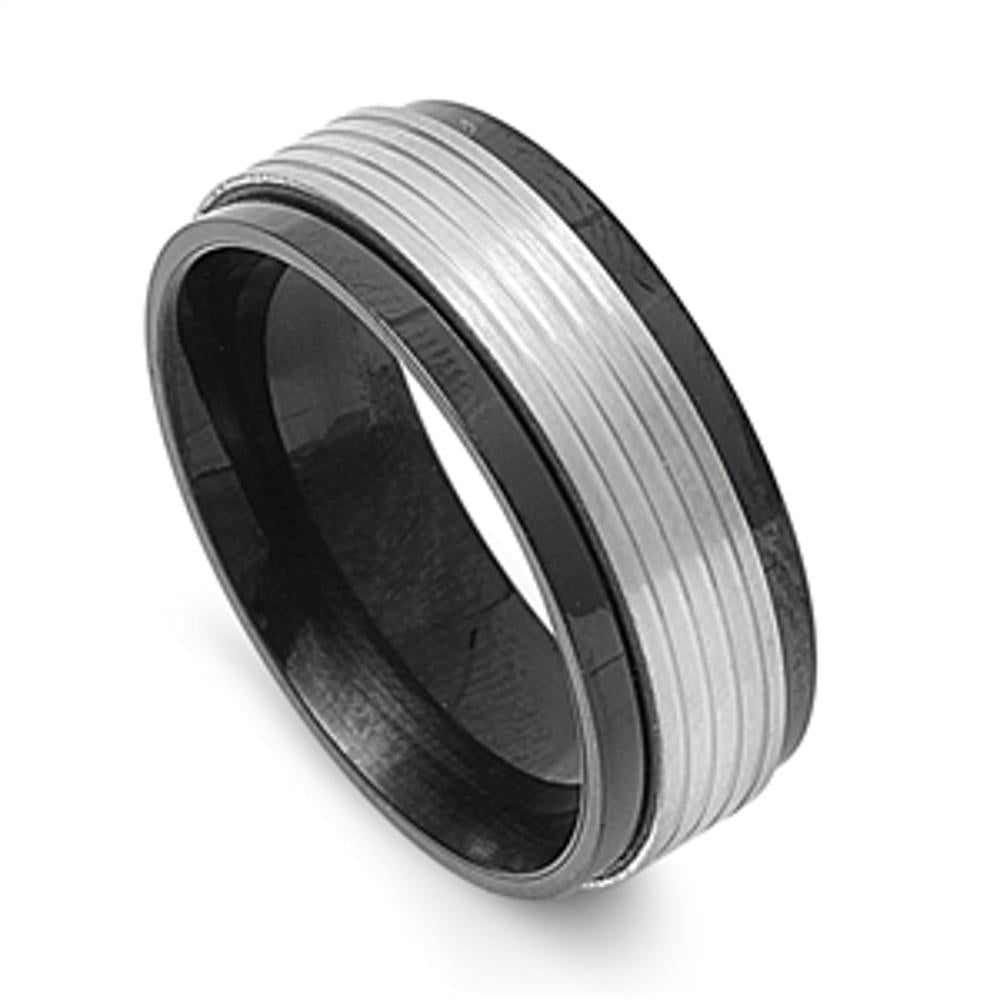 Men's Black Spinner Ring Unique Polished Stainless Steel Band 9mm Size ...