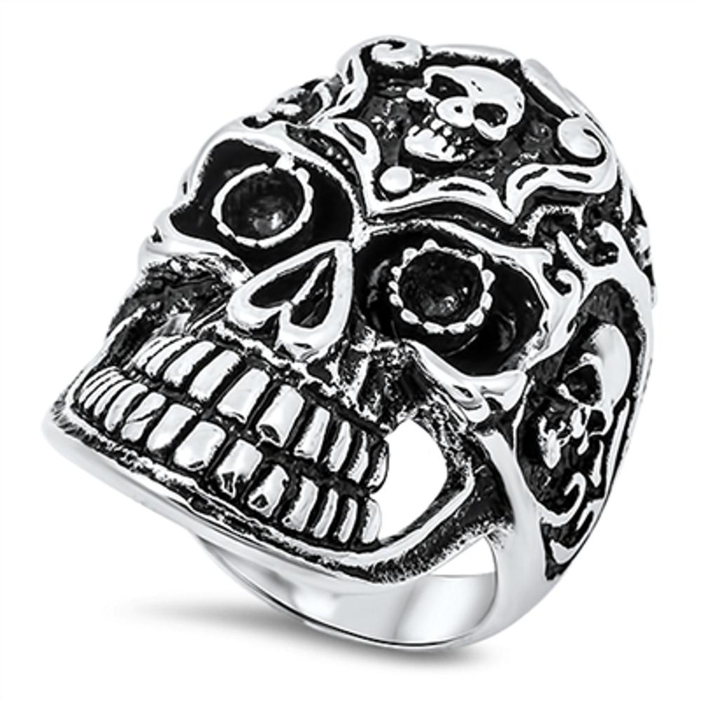 Biker Skull Cutout Teeth Chopper Ring New 316L Stainless Steel Band ...