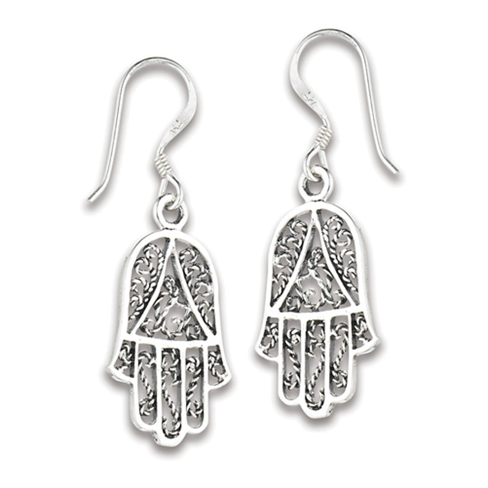 Hand of God Hamsa Rope .925 Sterling Silver Oxidized Filigree Festival ...