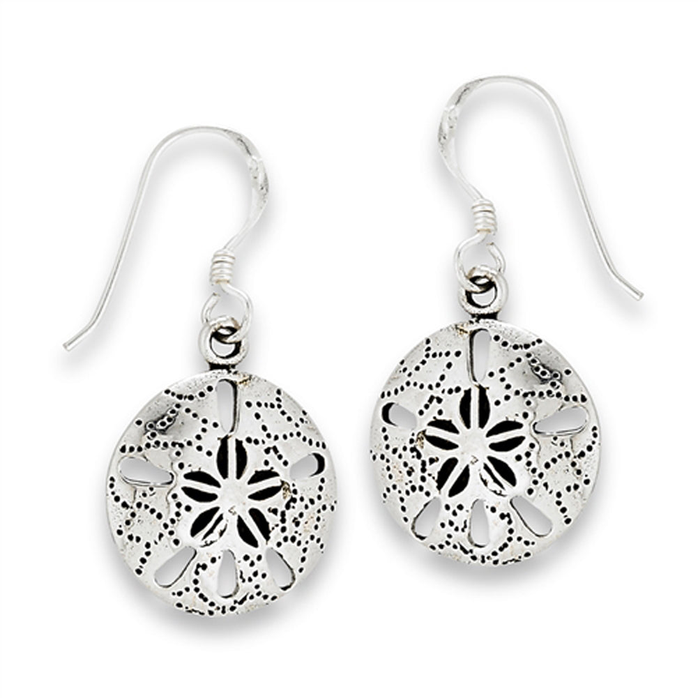 Seashell Dangle Stamped Sand Dollar Ocean Beach .925 Sterling Silver C ...