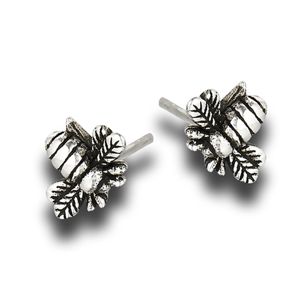 Honey Bee Bumblebee Leaf .925 Sterling Silver Wings Animal Oxidized St ...