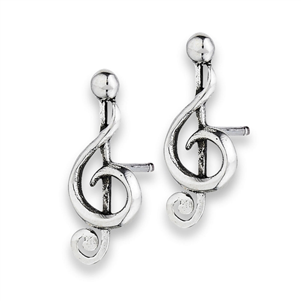 Clef Note Music Symbol Filigree .925 Sterling Silver Oxidized Stud Ear ...