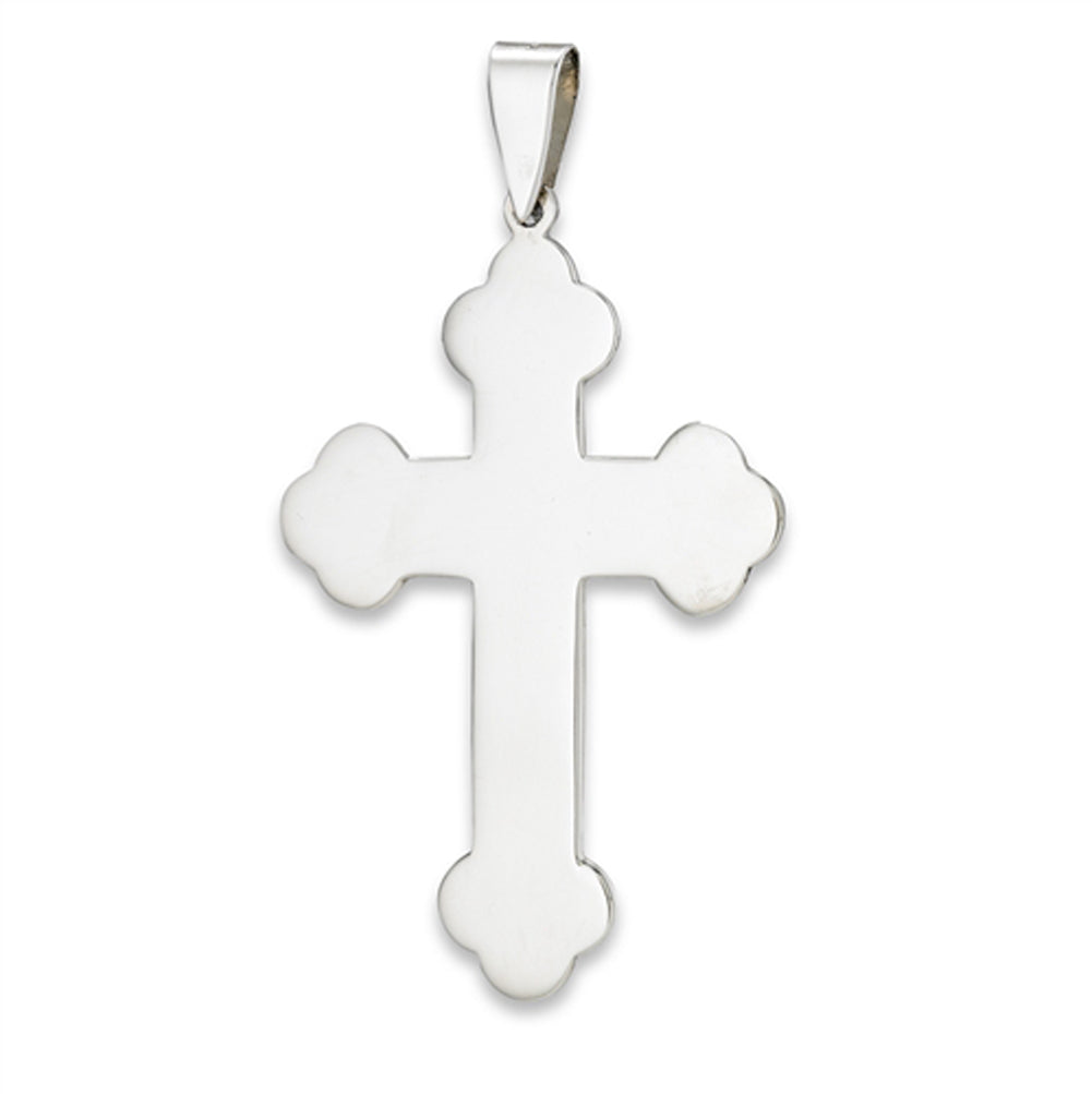 Chunky Cross Pendant .925 Sterling Silver Rounded Traditional Heavy Si ...