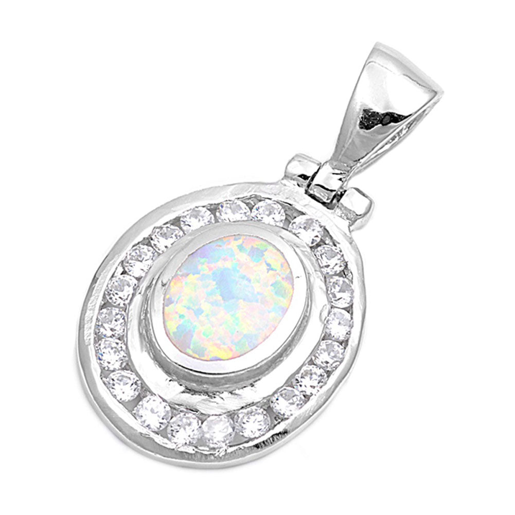 Dangling Double Oval Pendant White Simulated Opal .925 Sterling Silver ...